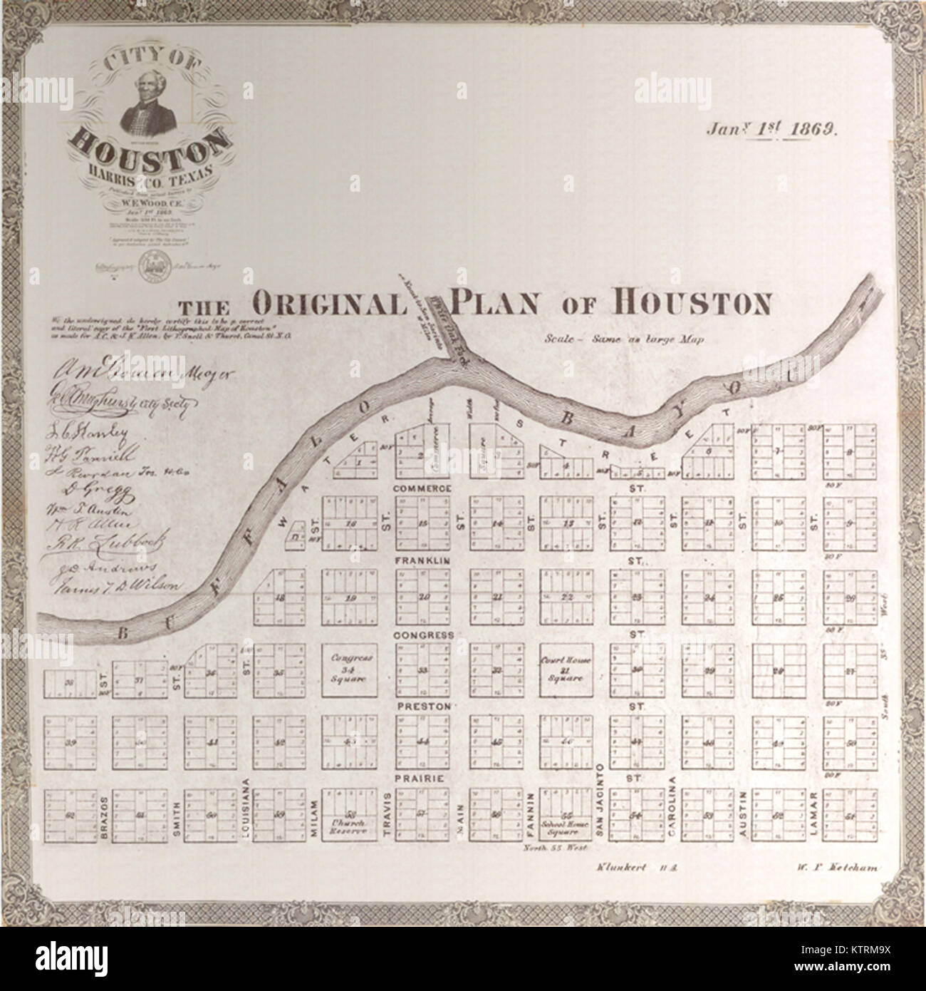 Buffalo Bayou Karte 1869 Foto aus der Wiedergabe einer Karte erstellt ... Buffalo Bayou Karte 1869 Foto aus der Wiedergabe einer Karte erstellt ...