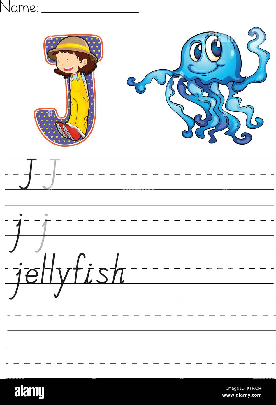 Alphabet Arbeitsblatt der Buchstabe J Stock-Vektorgrafik - Alamy