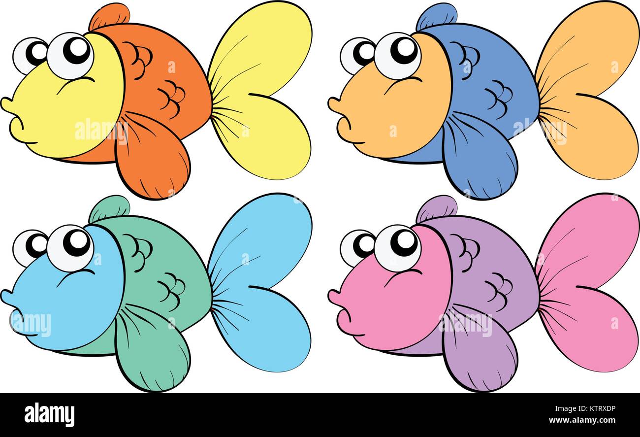 Vier Fische in verschiedenen Farben Stock-Vektorgrafik - Alamy