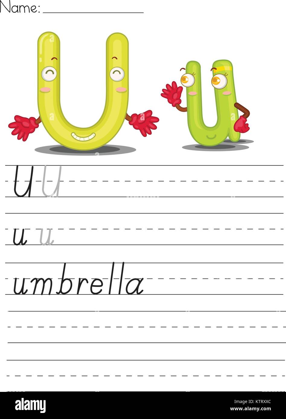 Abbildung des Alphabets Serie Arbeitsblatt - Buchstabe U Stock ...