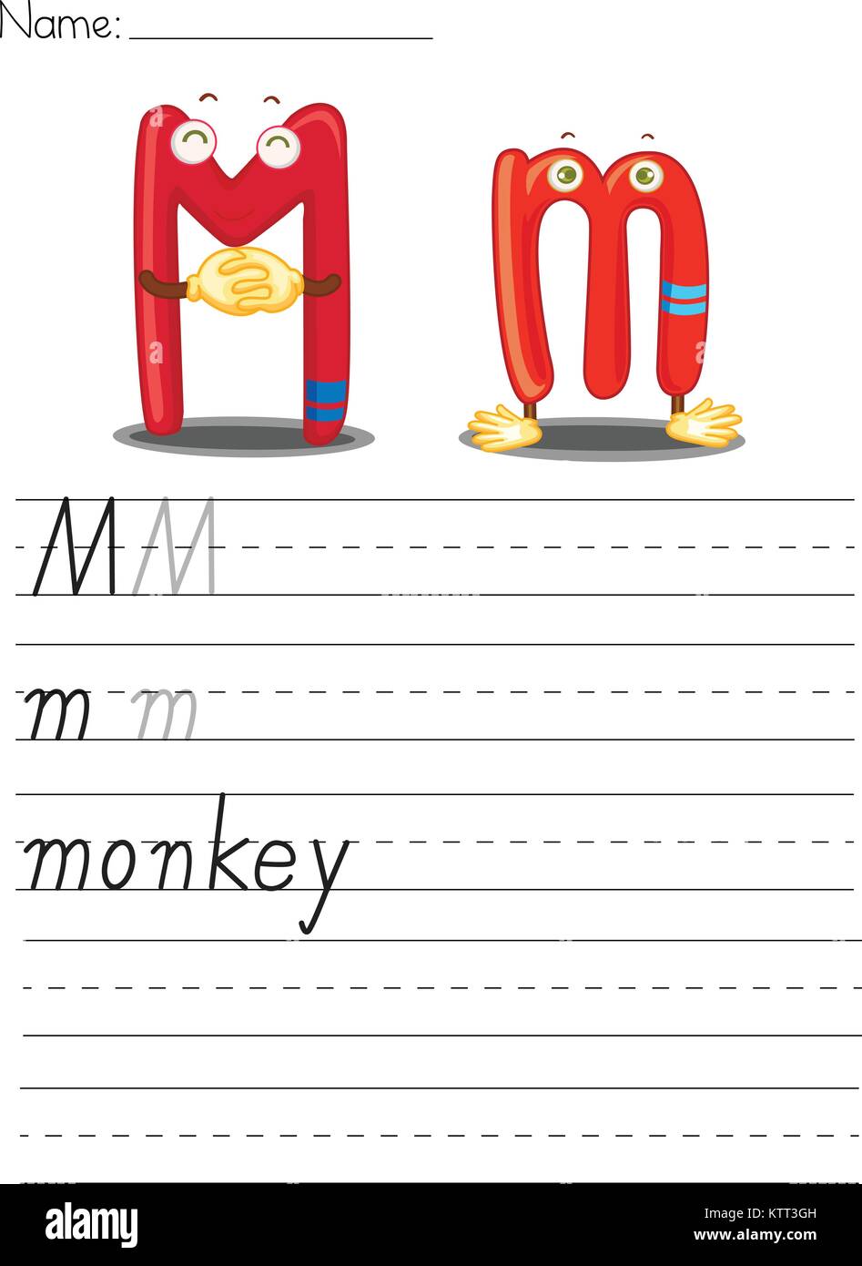 Illustrierte alphabet Arbeitsblatt der Buchstabe m Stock-Vektorgrafik ...