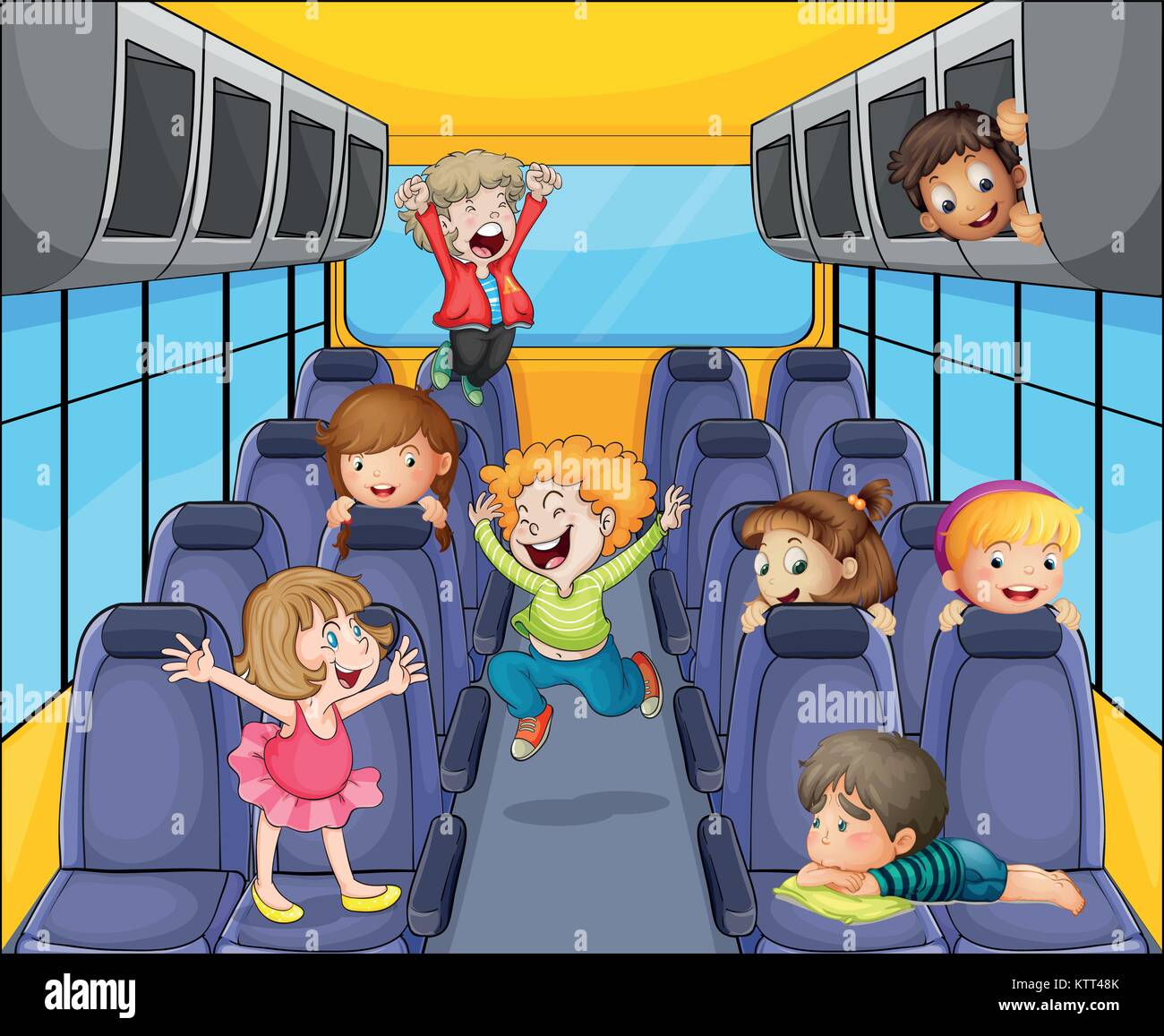 Abbildung: Happy Kids im Bus Stock-Vektorgrafik - Alamy
