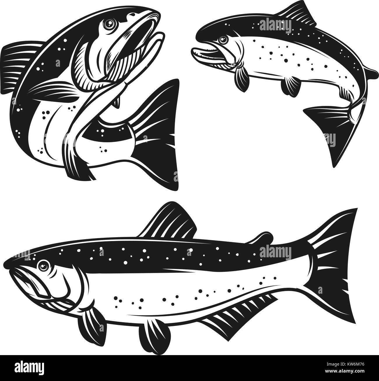 Satz von Lachs Fisch Symbole auf weißem Hintergrund. Design Element für ...