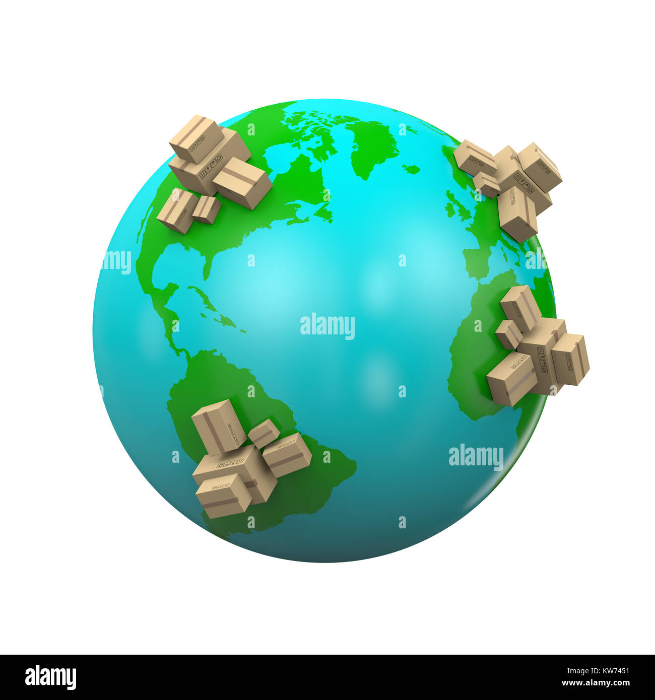 Berge von Kartons auf die Erde 3D-Illustration, weltweiter Versand ...