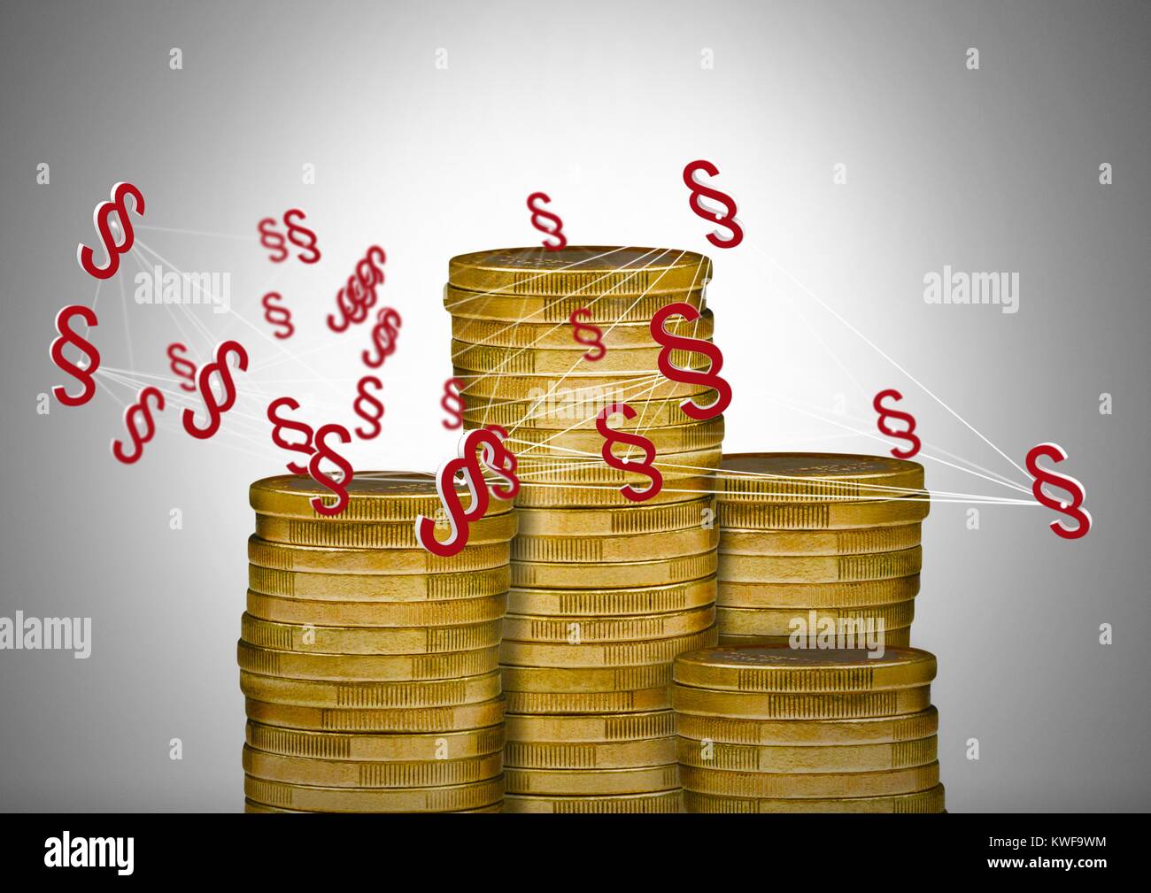 3D Abschnitt Symbol Symbole mit Geld Münzen Stockfotografie - Alamy