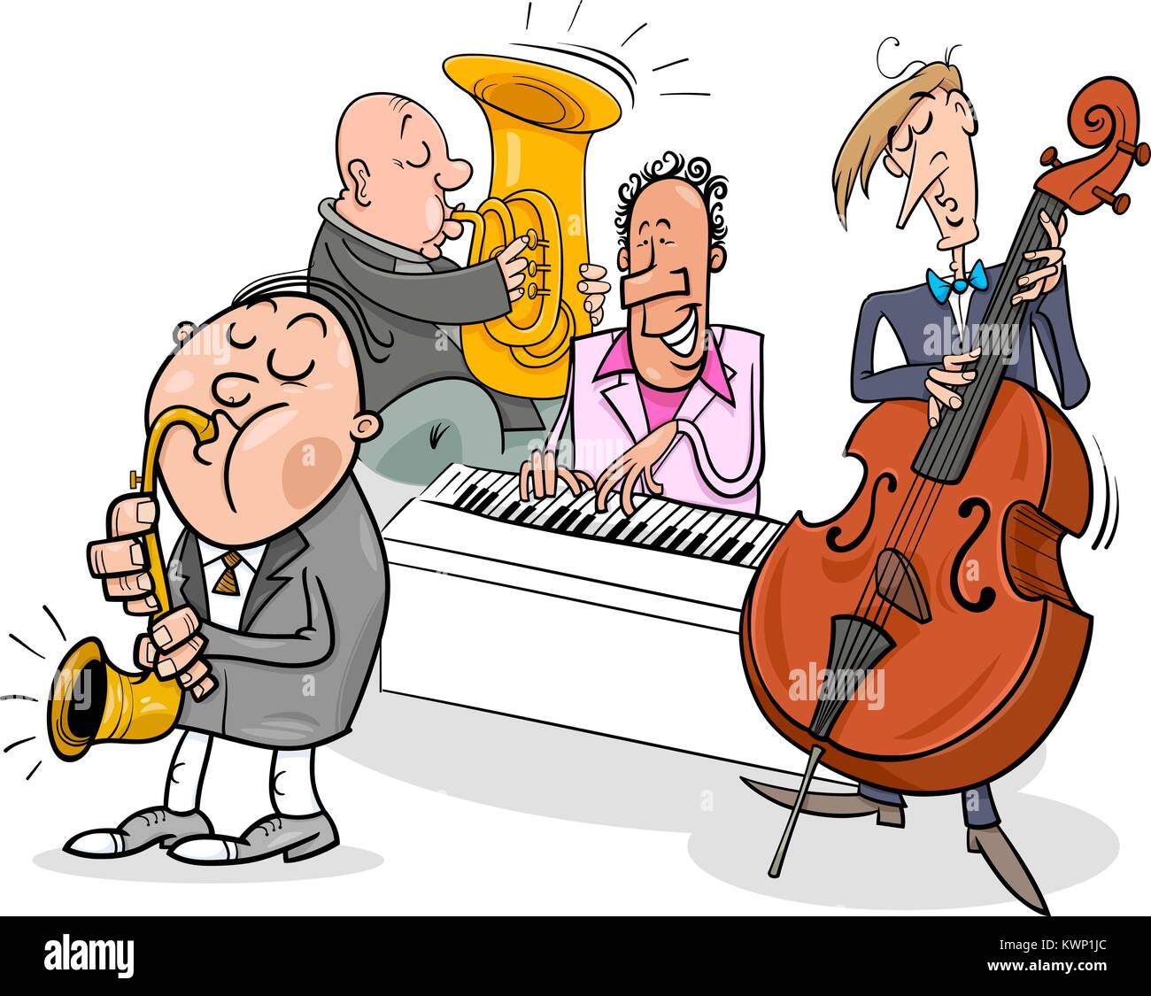Cartoon Jazz Music Set Of Jazz Band Musicians Performing With Musical