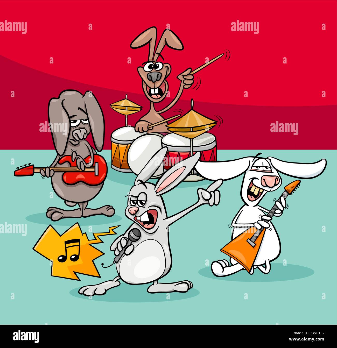 Cartoon Illustration von lustigen Hasen Rock and Roll Musiker Band ...