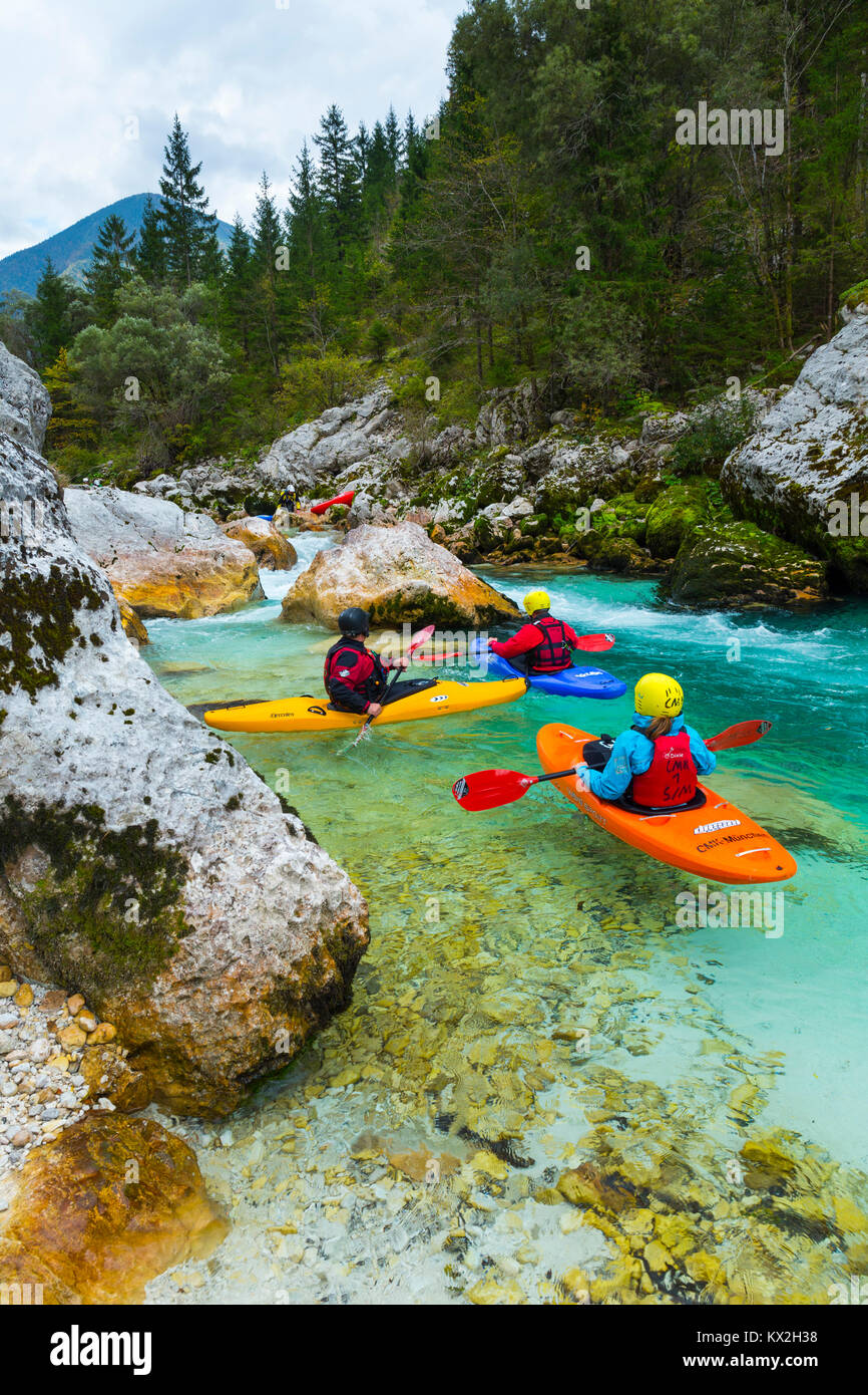 Kajak, Fluss Soca, Soca Tal, die Julischen Alpen, Gemeinde Bovec ...