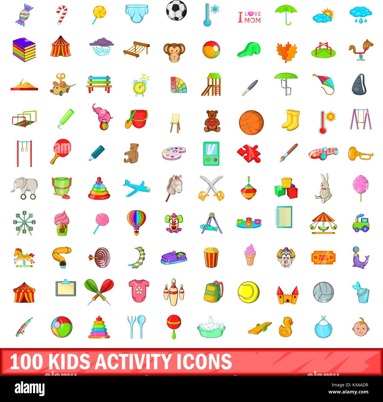 100 Kinder Symbole, Cartoon Stil Stock-Vektorgrafik - Alamy