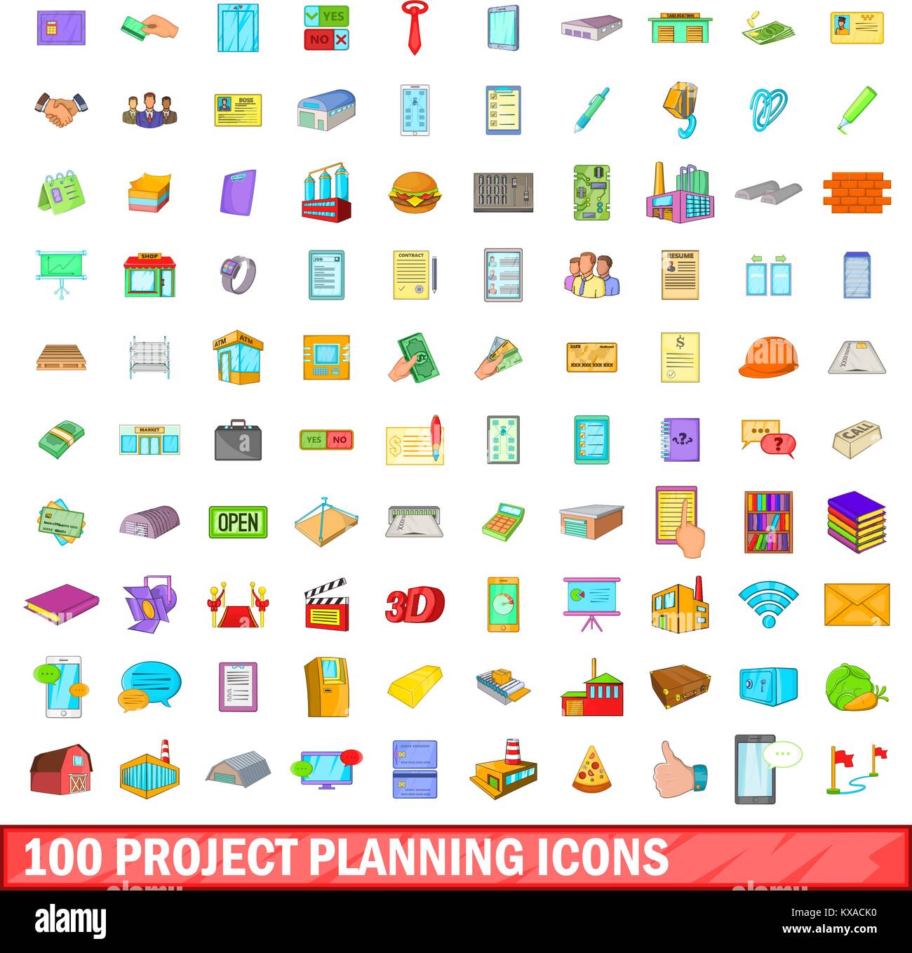 100 Projekt Planung Symbole, Cartoon-Stil Stock-Vektorgrafik - Alamy
