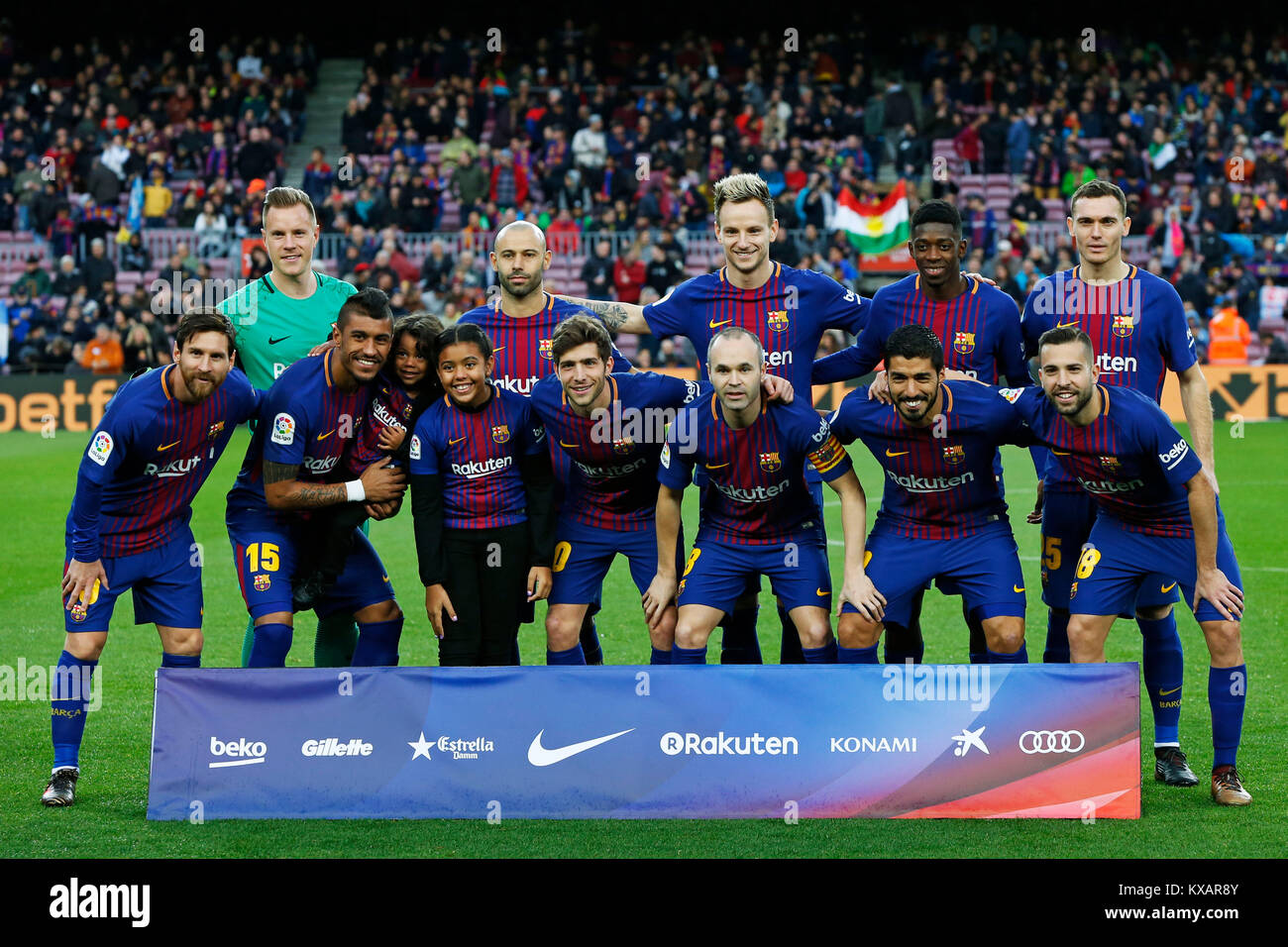 Barcelona, Spanien. Credit: D. 7 Jan, 2018. Barcelona team Gruppe Line ...