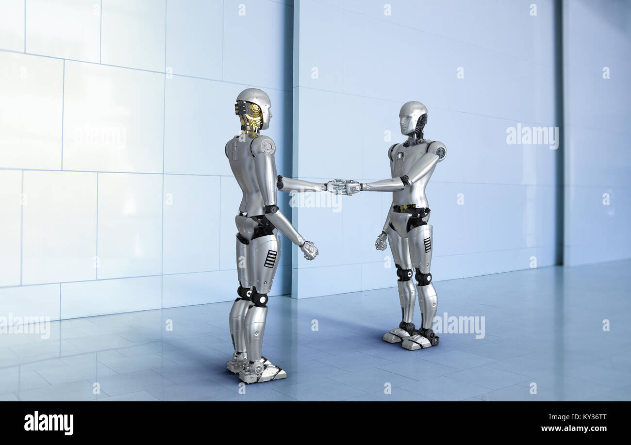 3D-Rendering humanoide Roboter Hand mit einem anderen Schütteln ...