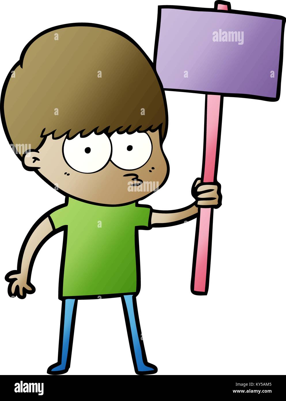 Nervös cartoon Boy holding Plakat Stock-Vektorgrafik - Alamy