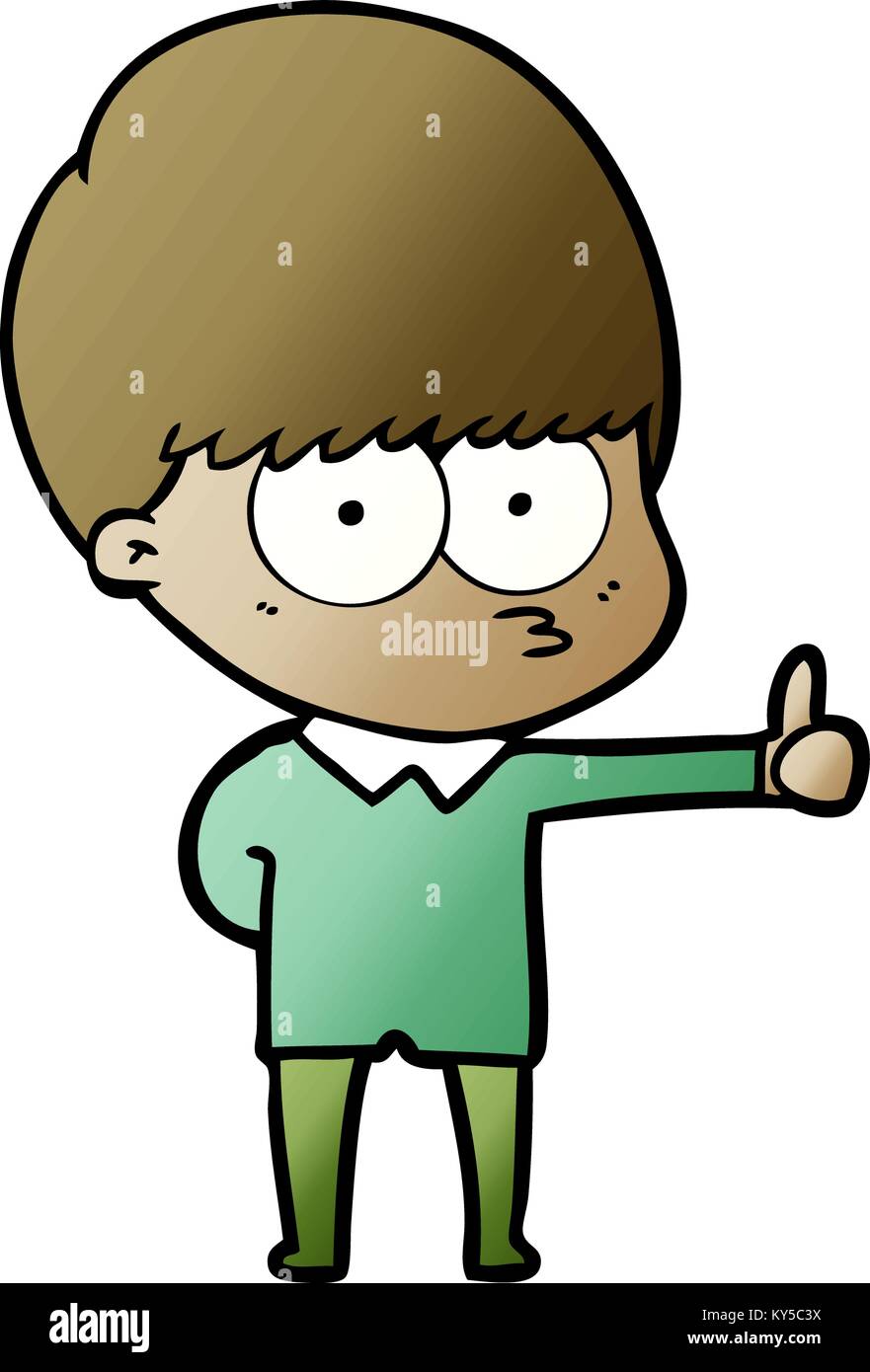 Neugierig cartoon boy Daumen hoch geben Zeichen Stock-Vektorgrafik - Alamy