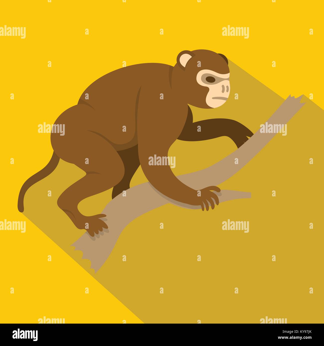 Affe sitzt auf einem Ast-Symbol. Flache Darstellung der Affe sitzt auf ...