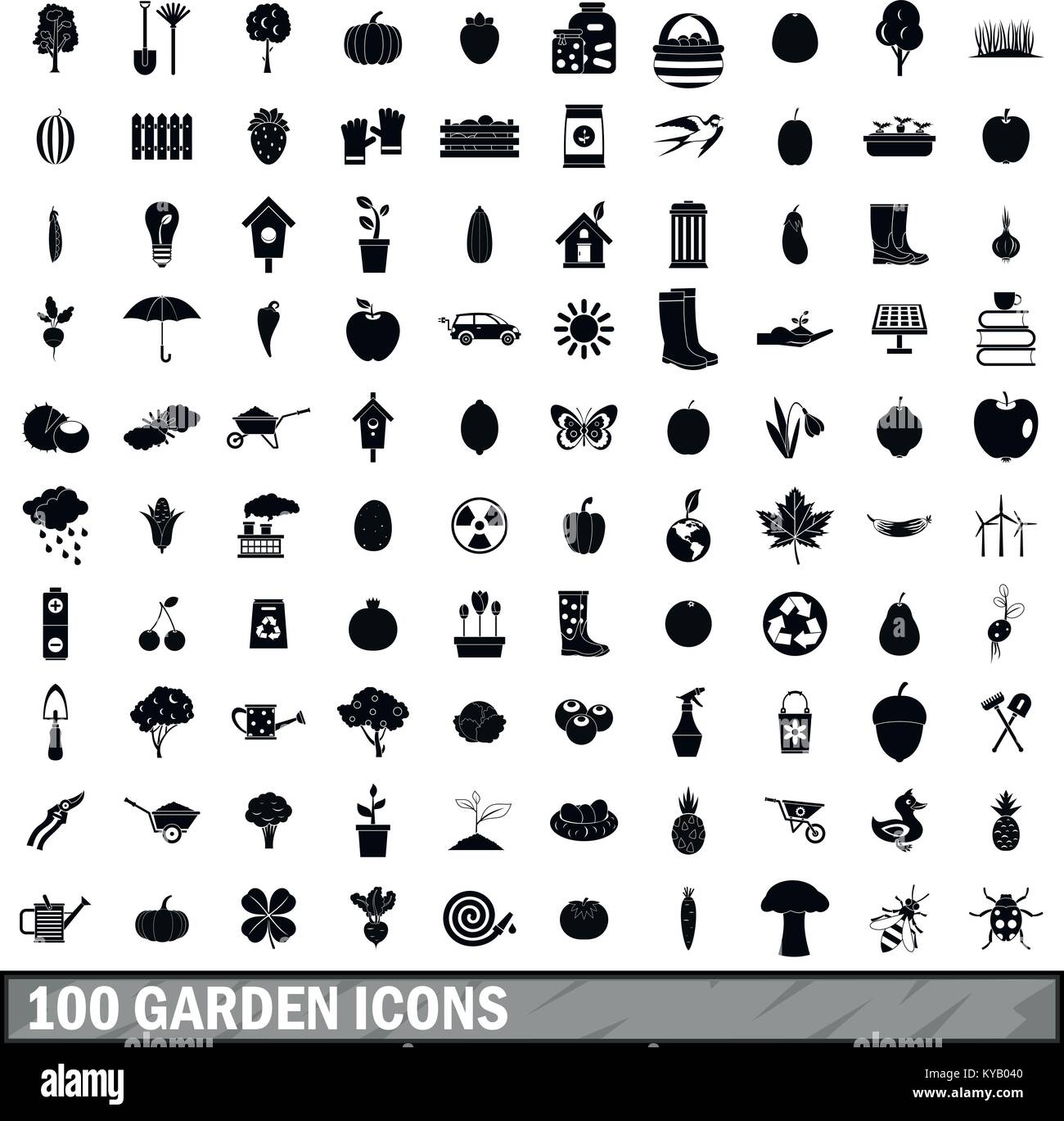100 Garten Symbole in einem einfachen Stil für alle Design vector ...