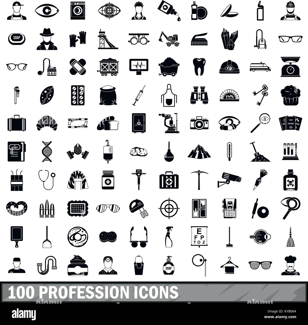 100 Beruf Symbole in einem einfachen Stil für alle Design vector ...