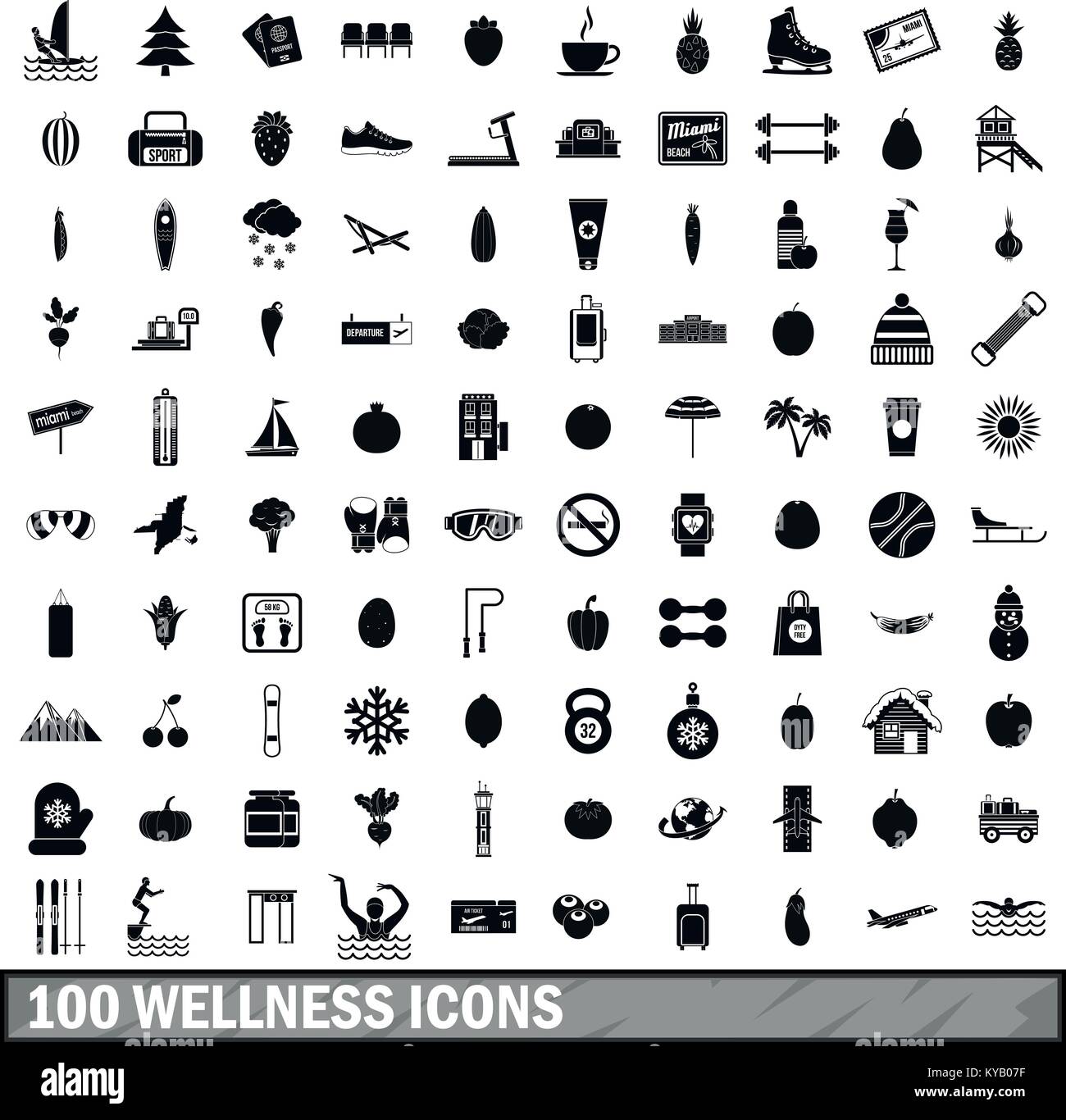 100 wellness Symbole in einem einfachen Stil für alle Design vector ...
