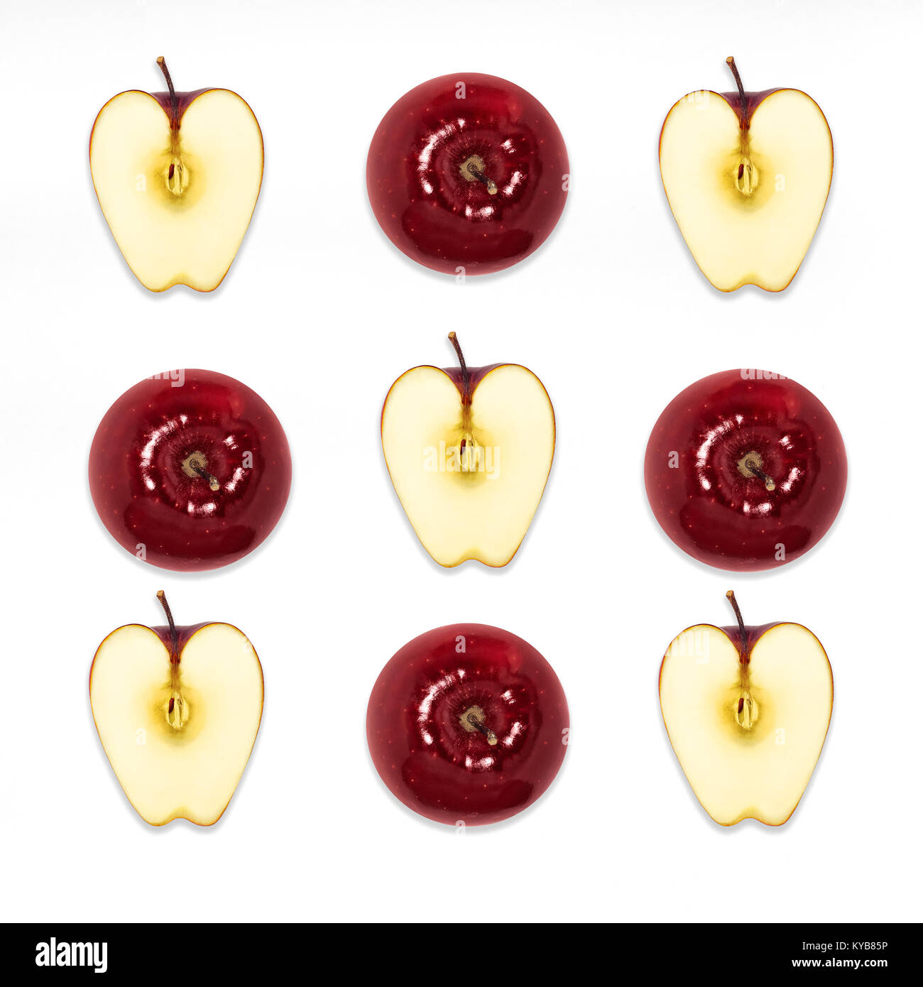 Red Apple Top view Pattern mit ganzen saftige rote Äpfel und die Hälfte ...