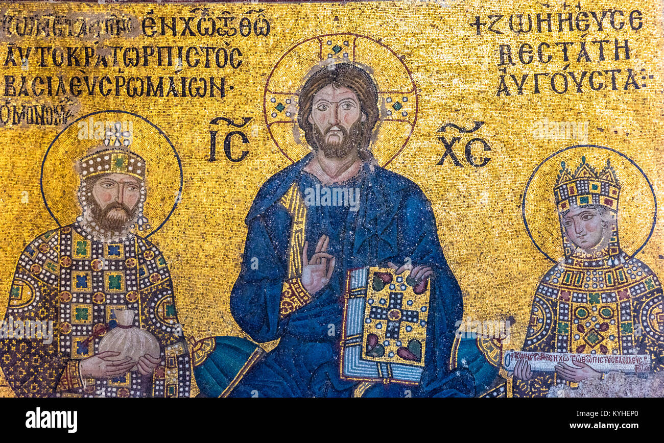Byzantinisches Mosaik von Jesus Christus sitzt auf Thron mit Empress ...