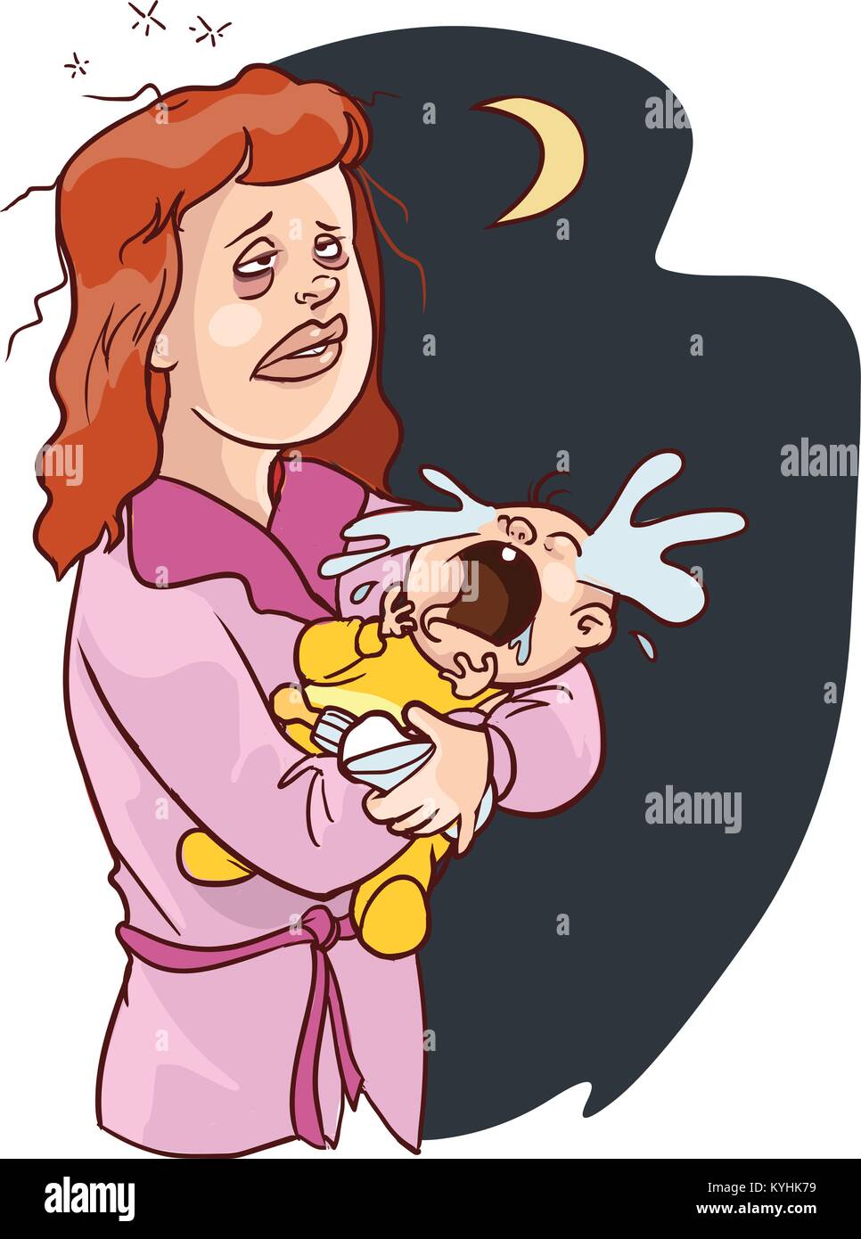 Vektor eines Cartoon Schlaflose weiße Mutter ein Baby schreien Stock ...