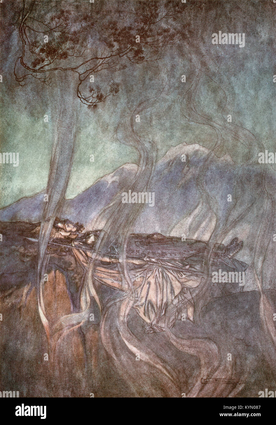 Eine Illustration von Arthur Rackham von "Das Rheingold und Die Walküre ...