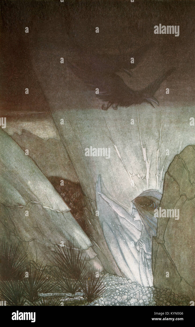 Eine Illustration von Arthur Rackham von "Das Rheingold und Die Walküre ...