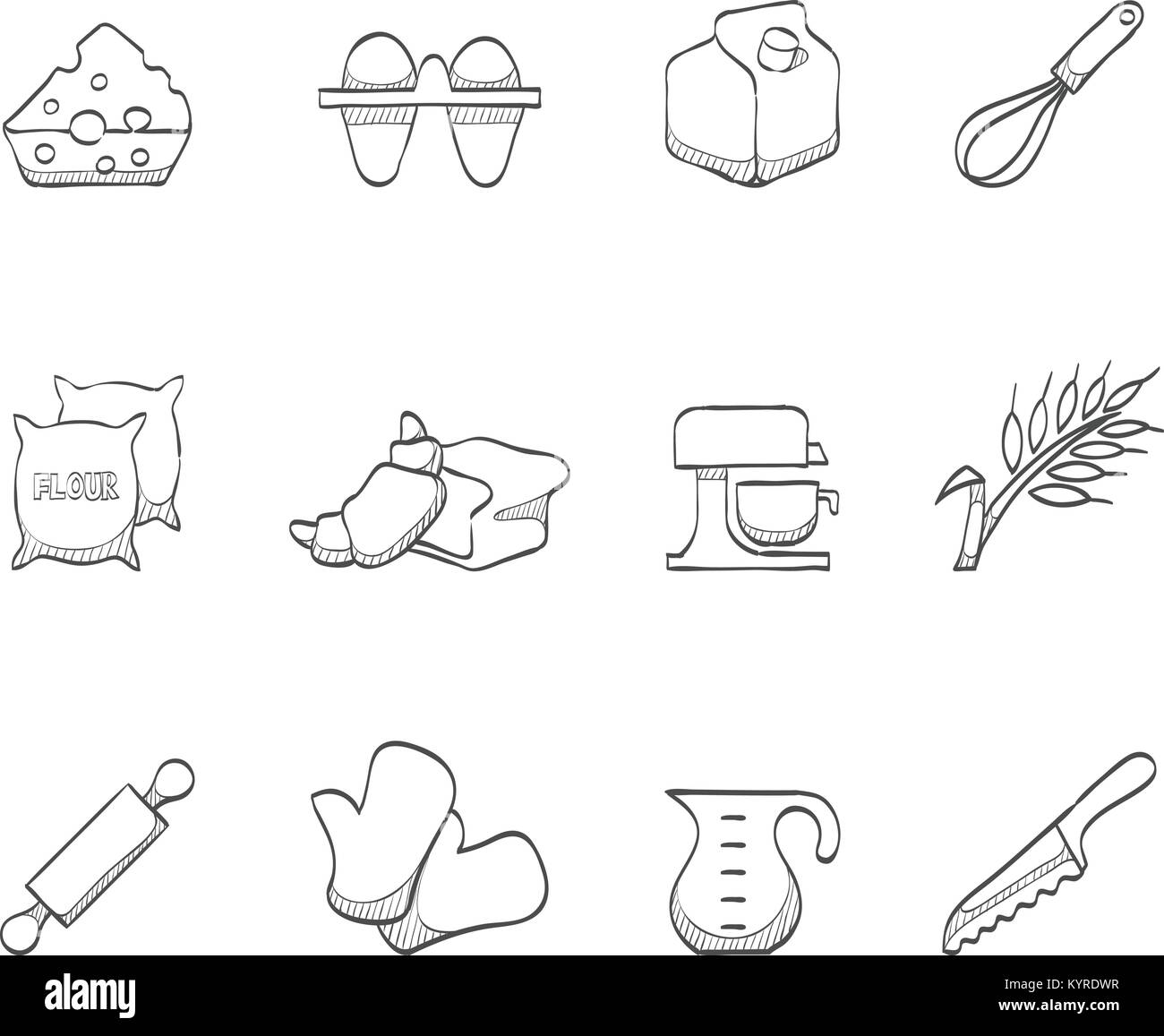 Backen Symbole in der Skizze Stock-Vektorgrafik - Alamy