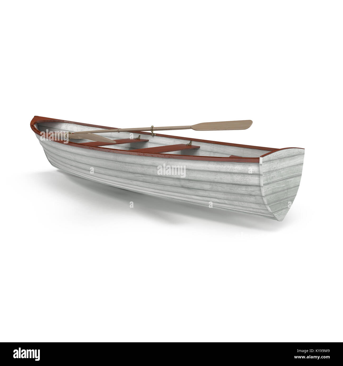 Holz- Ruderboot auf Weiß. Ansicht von oben. 3D-Darstellung ...