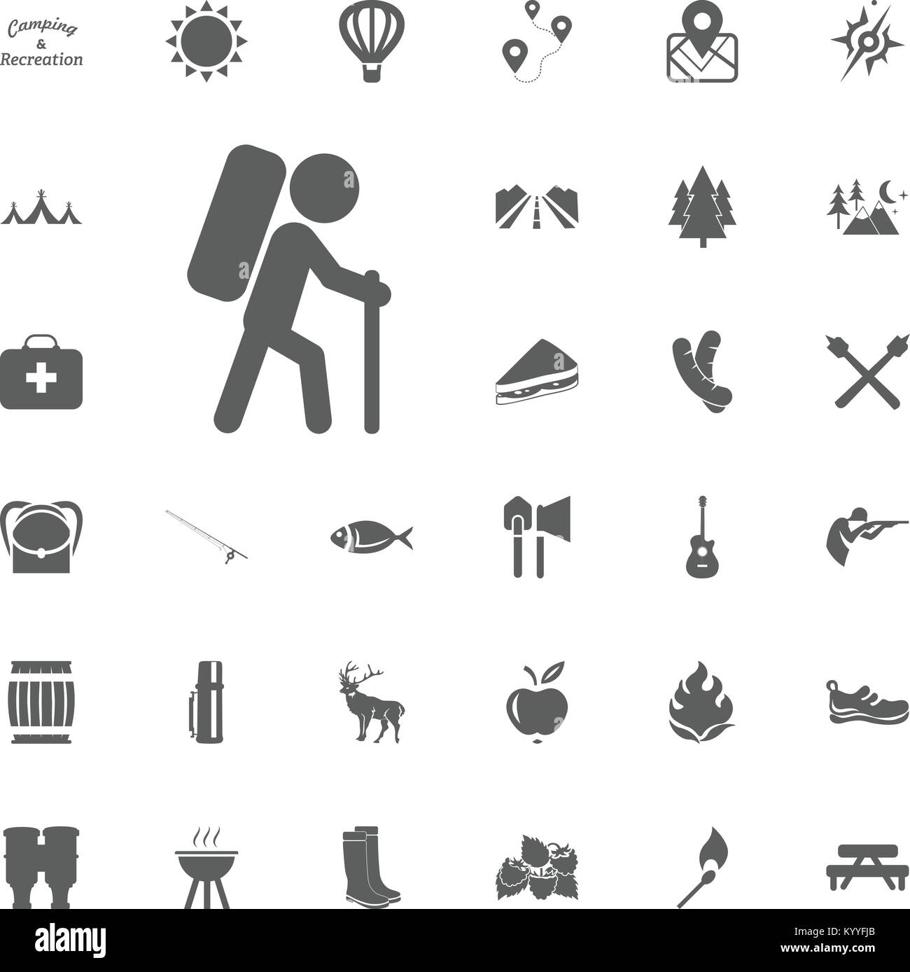 Wandern Symbol. Camping und Erholung im Freien Icons einstellen Stock ...