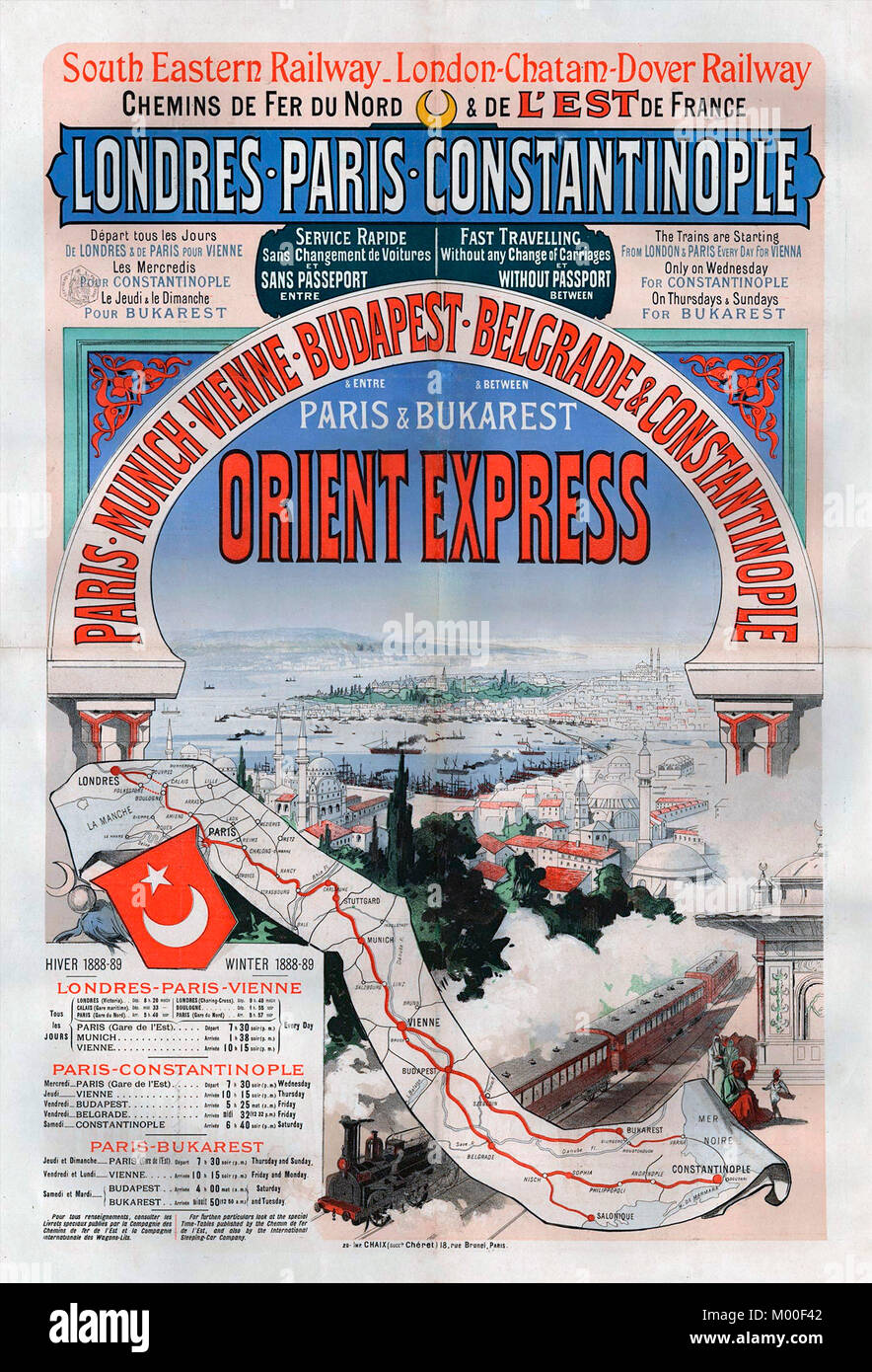 Plakat werbung des Orient Express Zugfahrt zwischen London und ...