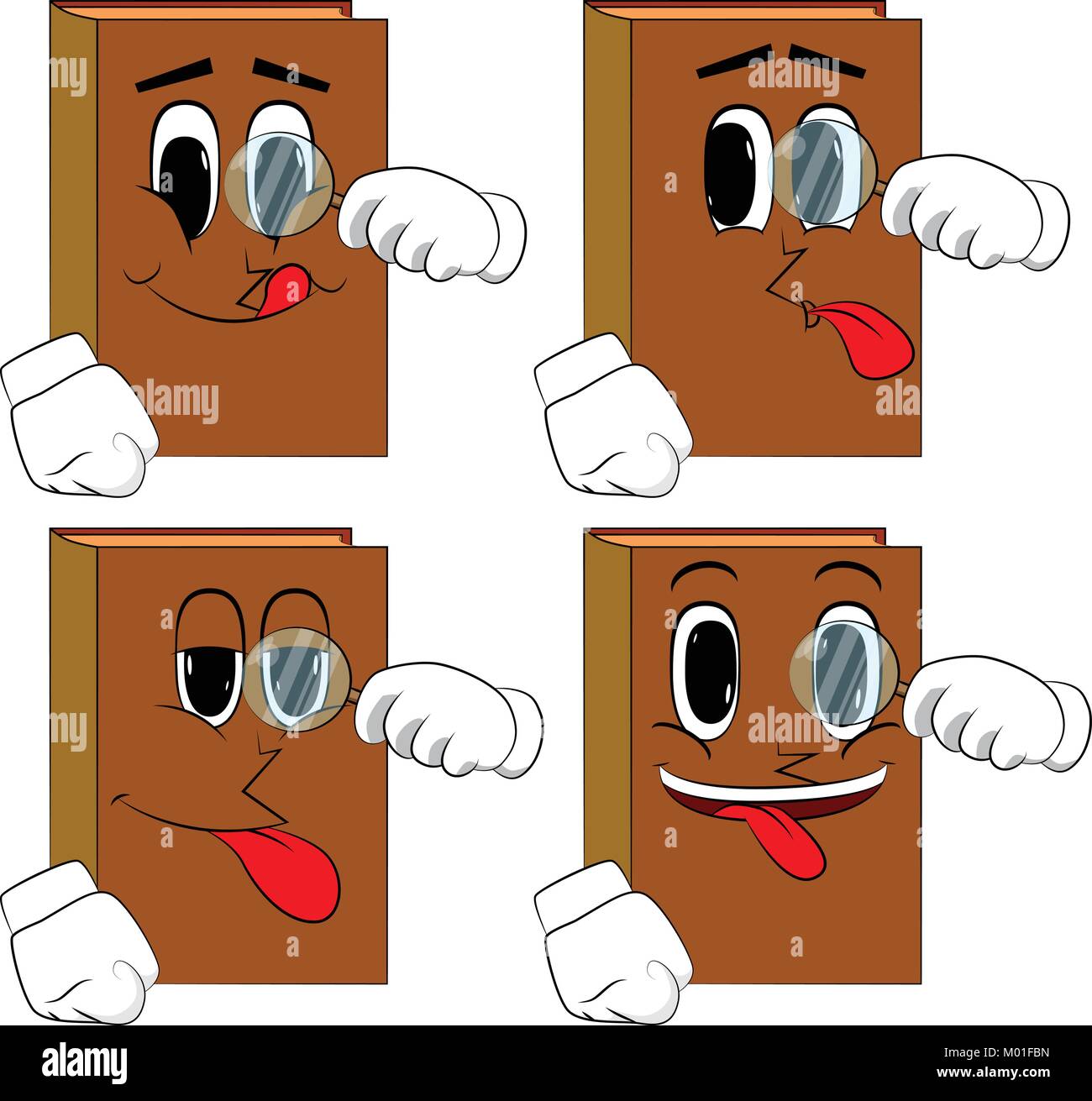 Bücher mit einer Lupe. Comic Book Collection mit glücklichen Gesichtern ...