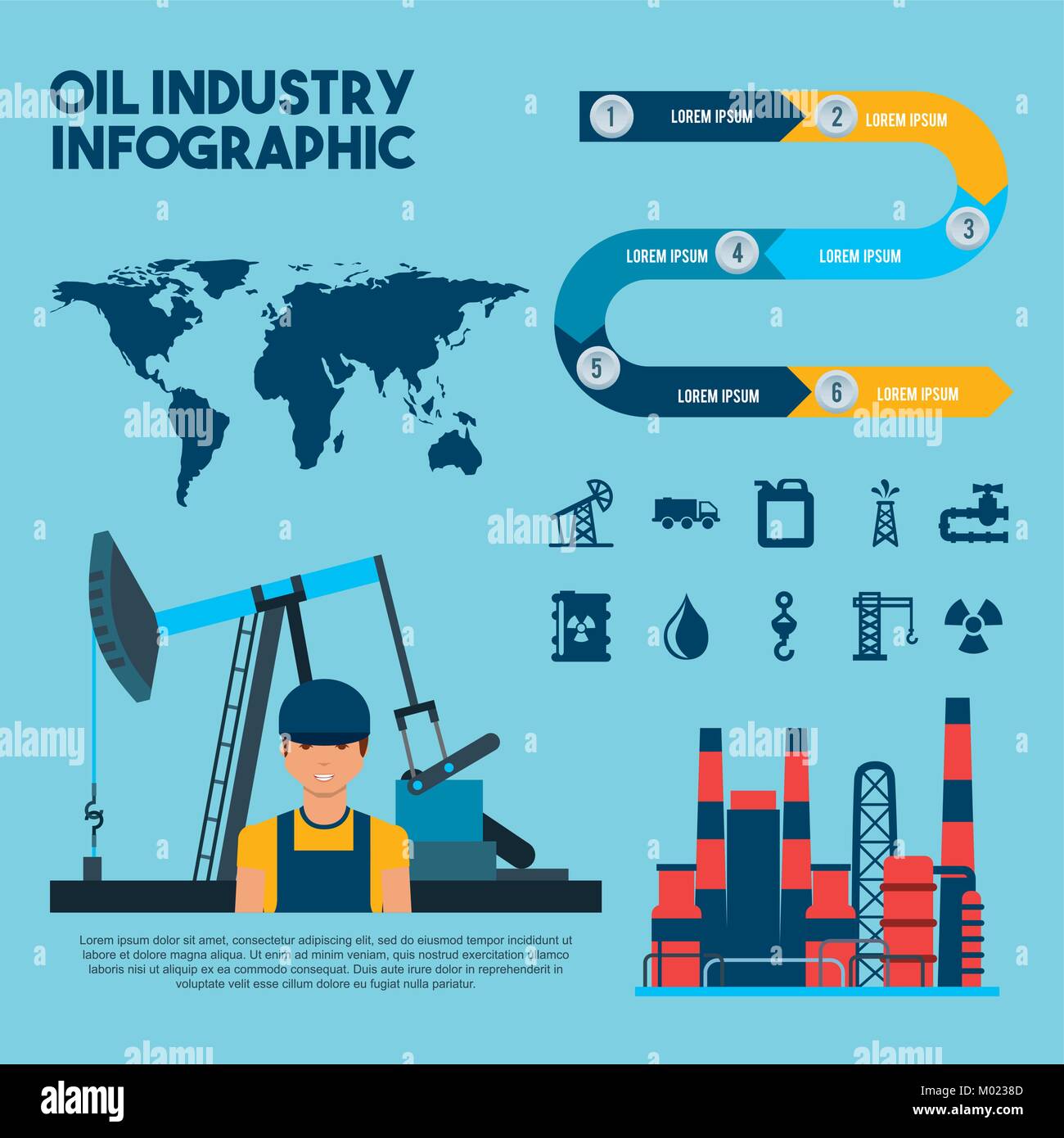 Öl Industrie Infografik Arbeiter Extraktion Welt Fabrik Stock ...