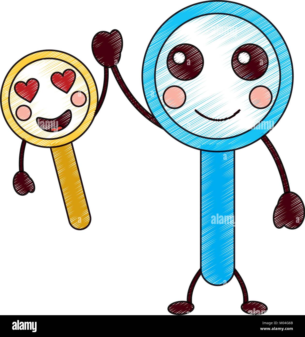 Lustige zwei Lupe cartoon Kawaii Stock-Vektorgrafik - Alamy