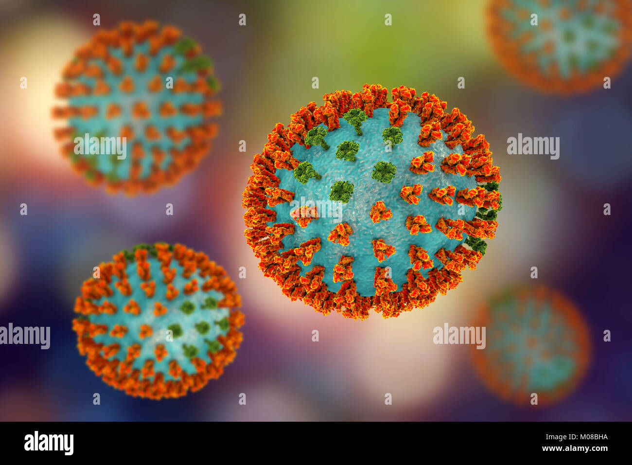 Influenza Virus H3N2-Stamm handelt. 3D-Abbildung: surface Glycoprotein ...