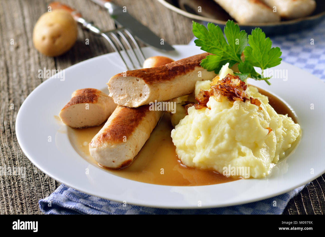 Bayerische Wurst, so genannte "Wollwurst" (Wurst Fleisch ohne Gehäuse ...