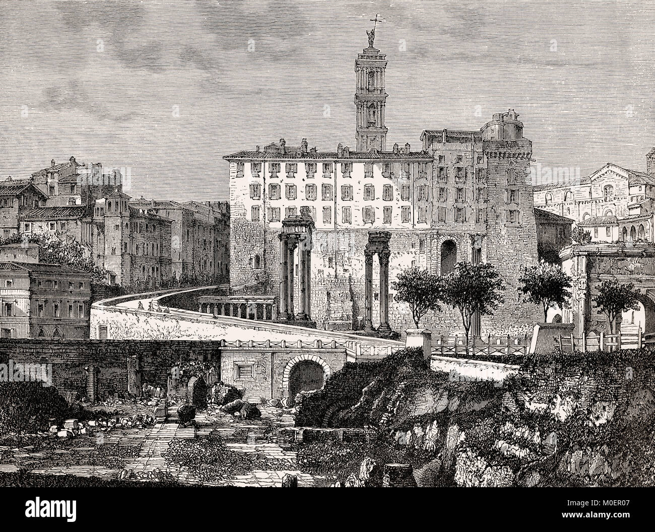 Das Tabularium, hinter den Säulen des Tempels von Vespasian und Titus ...