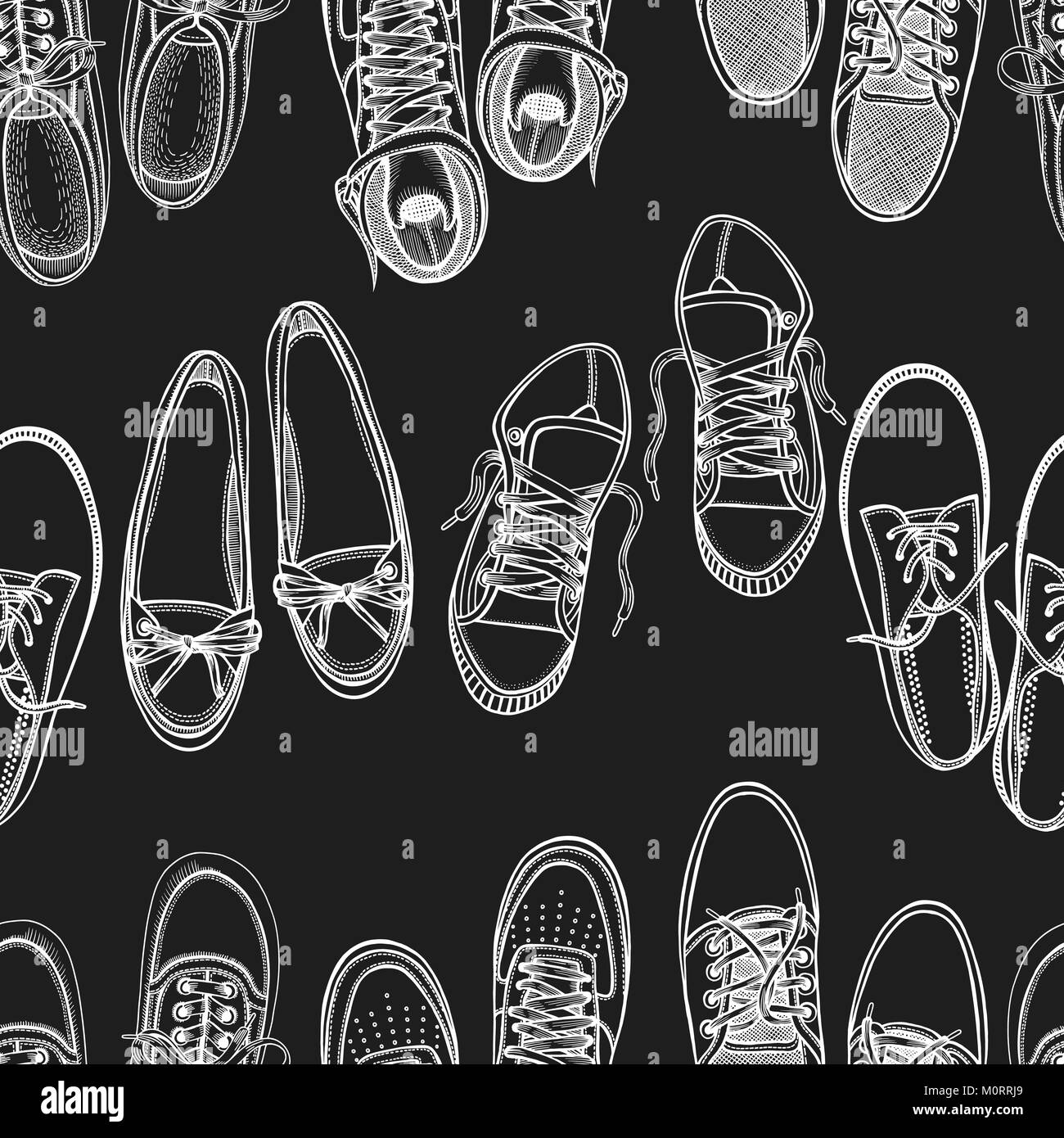 Hand gezeichnete Skizze nahtlose Muster der Schuhe - Turnschuhe. Design ...