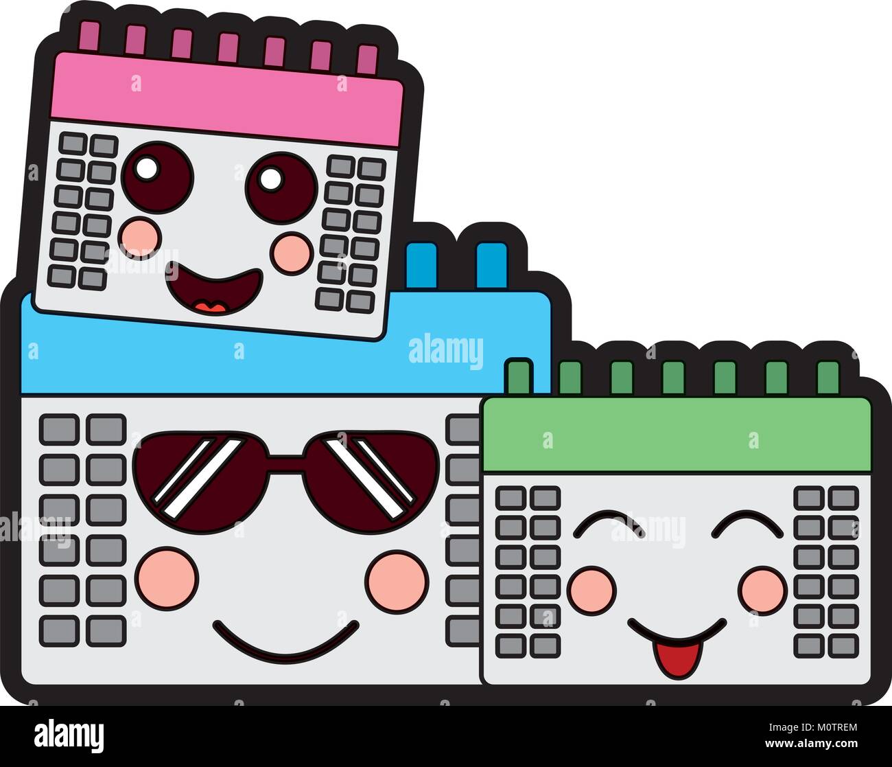 Kawaii den Kalender planen Cartoon Stock-Vektorgrafik - Alamy