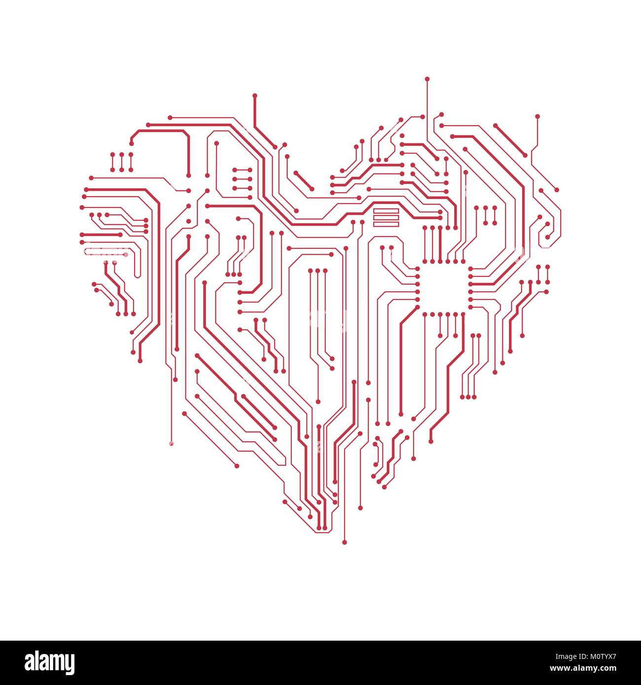 Platine. Valentinstag Vektor Karte. Computer Herz mit Motherboard ...