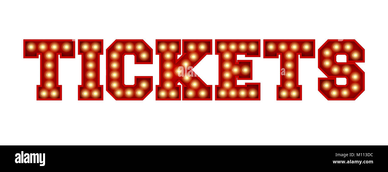 Tickets Wort aus rot vintage Glühbirne Schriftzug auf weißem isoliert ...