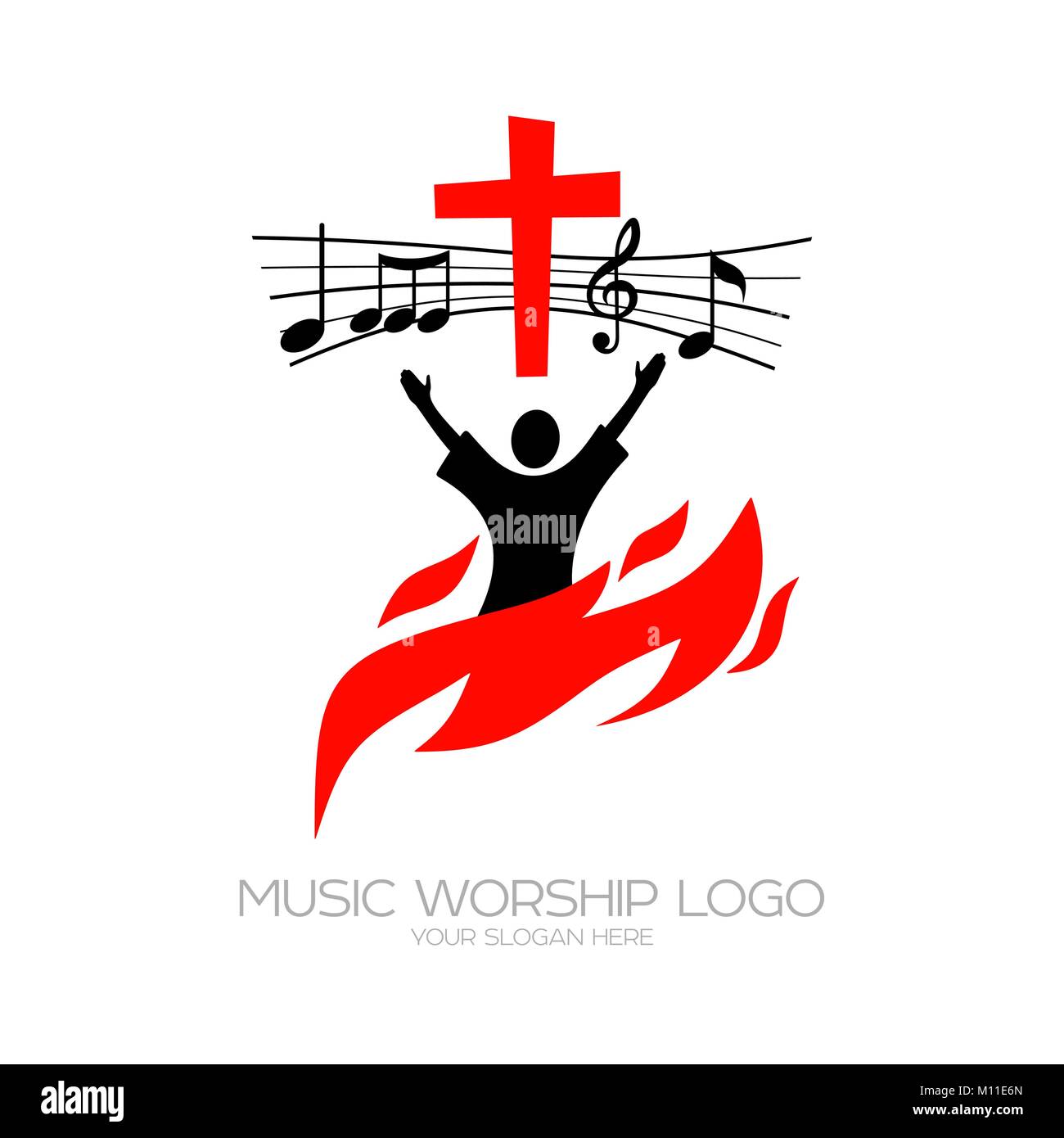 Musik Logo. Christliche Symbole. Der Gläubige betet Jesus Christus ...