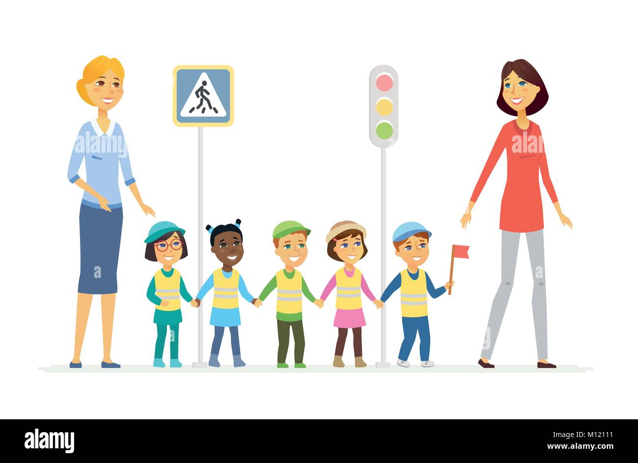 Kindergarten Lehrerin zeigt Straße Regeln - cartoon Menschen Zeichen ...