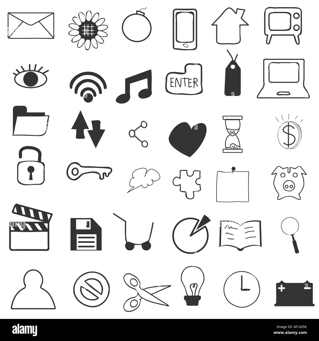 Symbole doodle Kunst, handgezeichnete Symbole Stockfotografie - Alamy