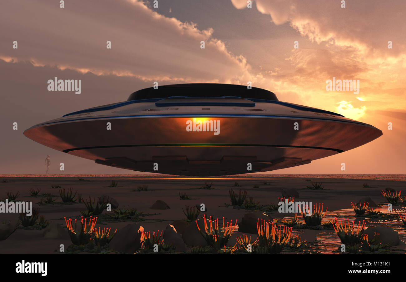 Ein riesiges UFO gelandet an einem entfernten Standort Stockfotografie ...