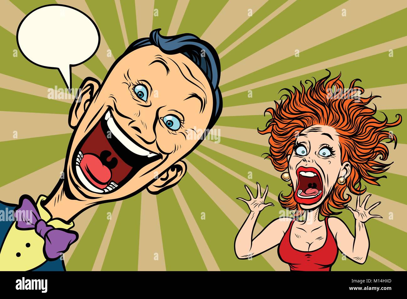 Freudige Menschen Angst und Frau. Comic cartoon Pop Art Illustration ...