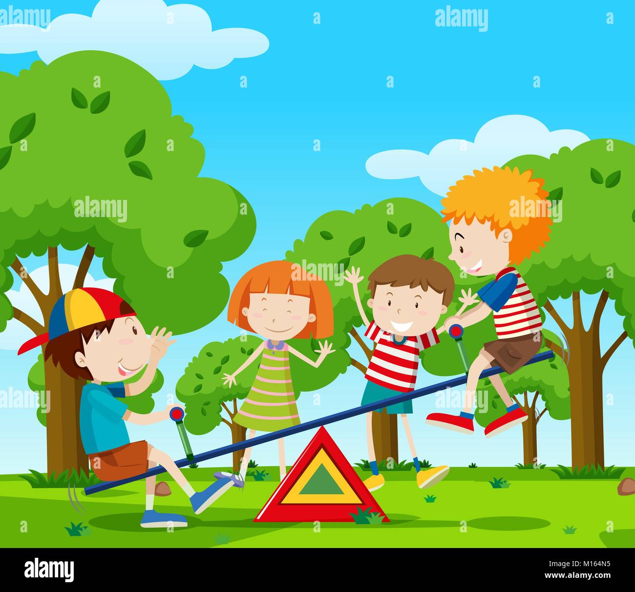 Spielende Kinder Wippe im Park Abbildung Stock-Vektorgrafik - Alamy