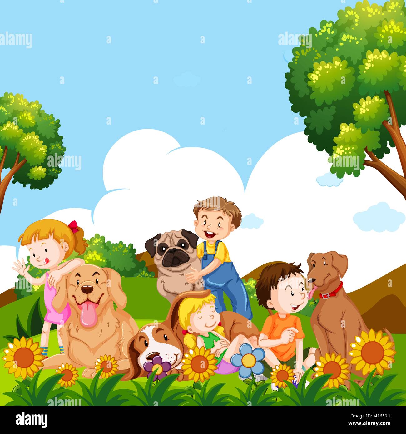 Kinder im garten zeichnung Stock-Vektorgrafiken kaufen - Alamy