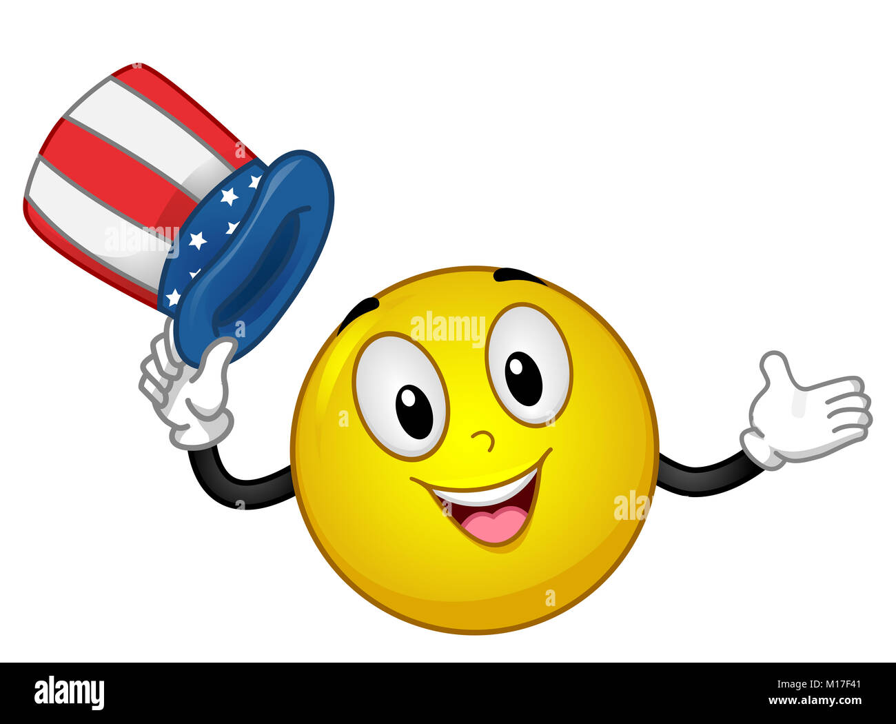 Abbildung: ein Smiley Maskottchen Kippen eine amerikanische Flagge ...