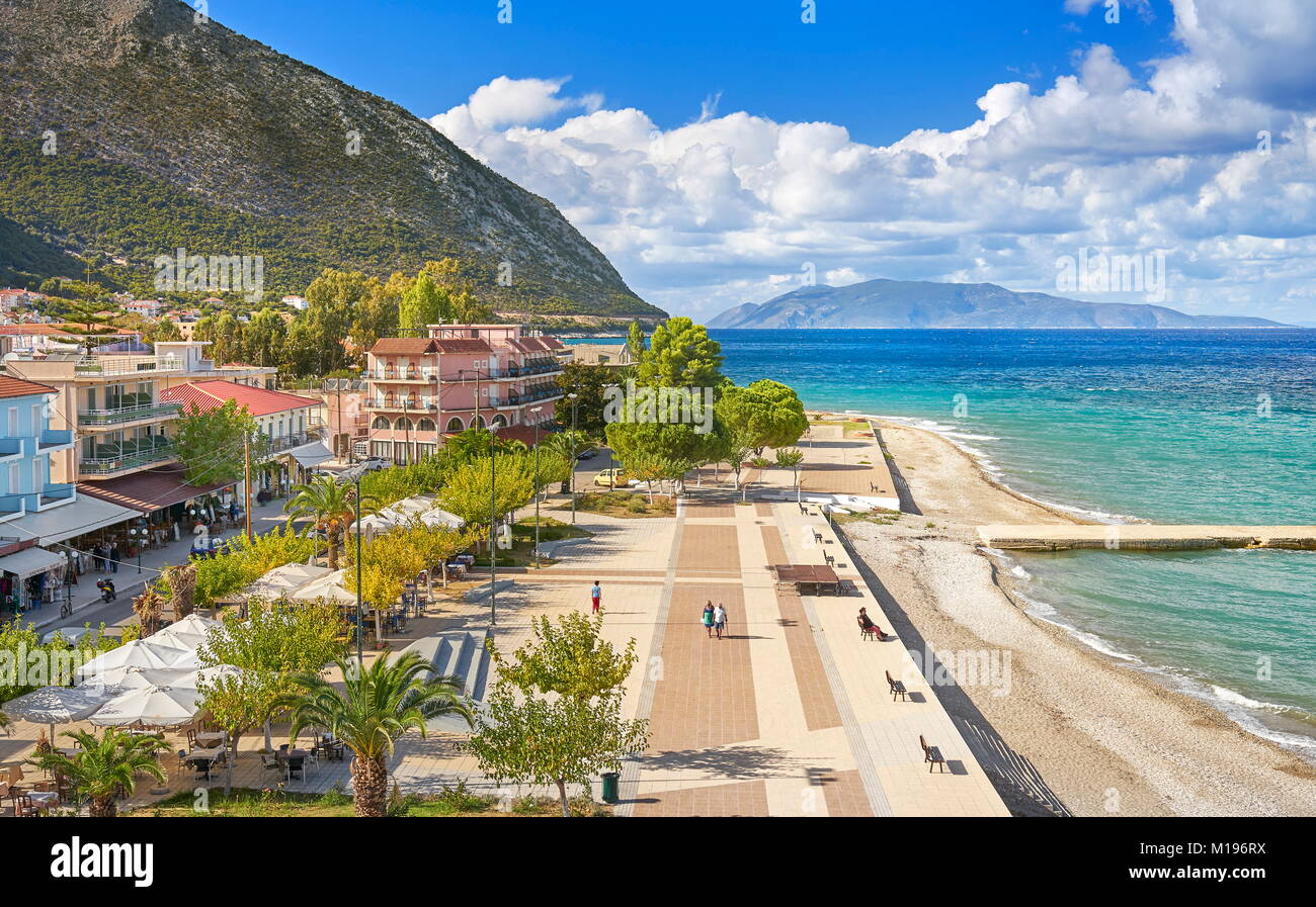 Die Strandpromenade, der Stadt Poros, Kefalonia, Griechenland ...